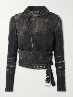 Y/project Cutout Bleached Denim Wrap Jacket - Black