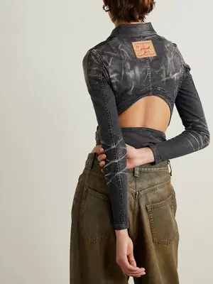 Y/project Cutout Bleached Denim Wrap Jacket - Black