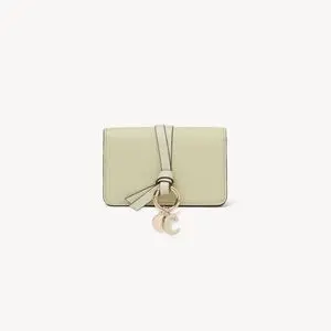 Chloé Alphabet Card Holder In Grained Leather Green