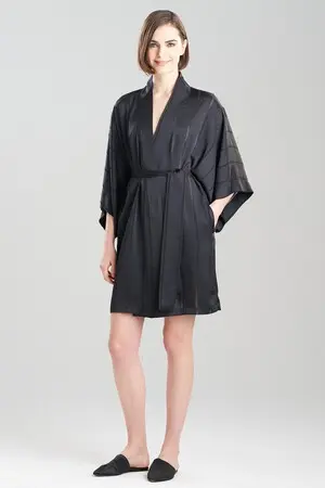 Natori Sheer Stripe Jacquard Wrap Black