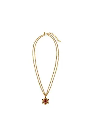 KENNETH JAY LANE Ruby Cabochon Two-row Necklace - Gold