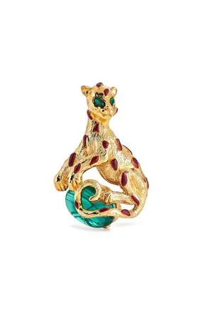 KENNETH JAY LANE Emerald Stone Panther Pin - Gold
