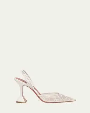 Amina Muaddi Holli Lace Slingback Pumps - Ivory