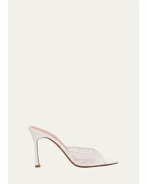 Amina Muaddi Alexa Lace Stiletto Mule Sandals - Ivory Lace