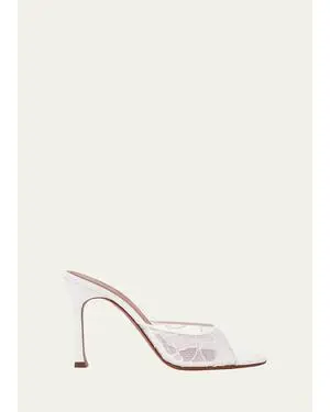 Amina Muaddi Alexa Lace Stiletto Mule Sandals - Ivory