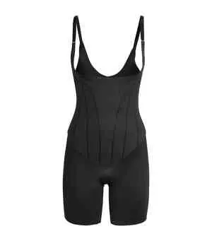 Spanx Supersculpt Totalcontour Open-bust Mid-thigh Bodysuit - Black