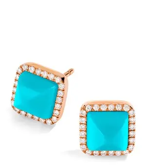 MARLI NEW YORK Diamond And Turquoise Cleo Pyramid Stud Earrings - Rose Gold