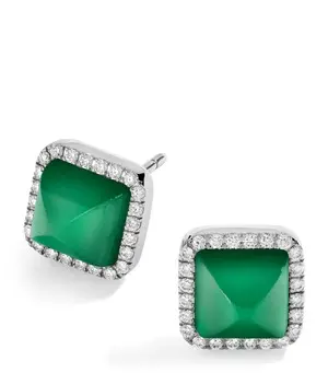 MARLI NEW YORK Gold, Diamond And Agate Cleo Pyramid Stud Earrings - White
