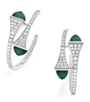MARLI NEW YORK Gold, Diamond And Green Agate Cleo Hoop Earrings - White