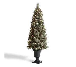 GLITZHOME 6' Pre-lit Frosted Pine Cones Potted Hristmas Tree - One-color