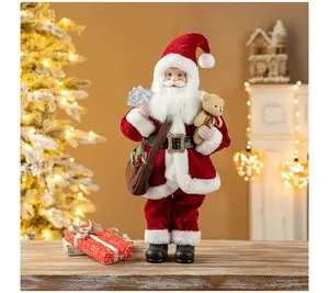 GLITZHOME 18'h Faux Fur Christmas Santa Figurin E - One-color