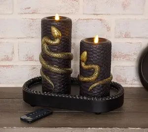 MARTHA STEWART As Is S/2 Embossed Snake Flame Less Pillar - One-color