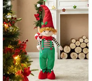 GLITZHOME Telescoping Fabric Christmas Elf Stan Ding Decor - One-color