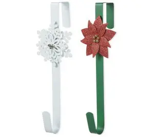 GLITZHOME Christmas Snowflake & Poinsettia Wrea Th Hangers S/2 - One-color