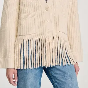 Sandro Fringed Knit Cardigan