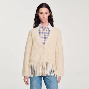 Sandro Fringed Knit Cardigan