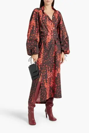 Acne Studios Draped Floral-print Cotton Midi Dress