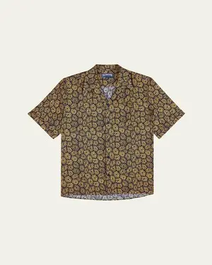 Vilebrequin Linen Flower-print Camp Shirt - Navy