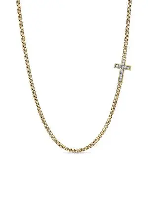 David Yurman Cross Station Necklace In 18k Yellow Gold - Diamond