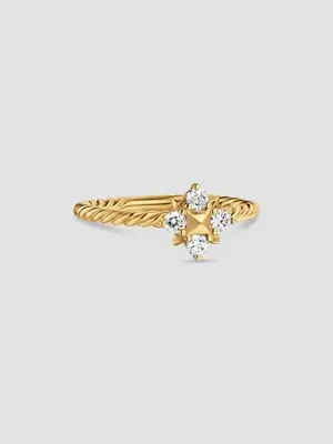 David Yurman Petite Modern Renaissance Pyramid Ring In 18k Yellow Gold - Diamond