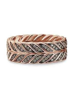 David Yurman Chevron Pave Band Ring In 18k Rose Gold - Cognac Diamond