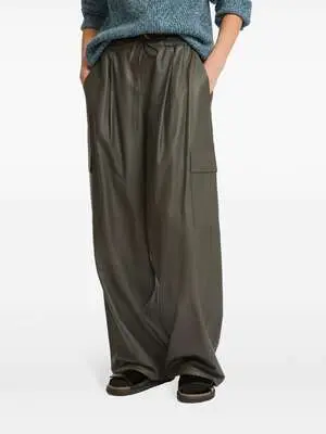 YVES SALOMON Wide-leg Leather Cargo Trousers - Green