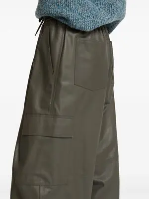 YVES SALOMON Wide-leg Leather Cargo Trousers - Green