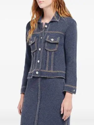 BARRIE Contrast-stitch Knitted Jacket - Blue