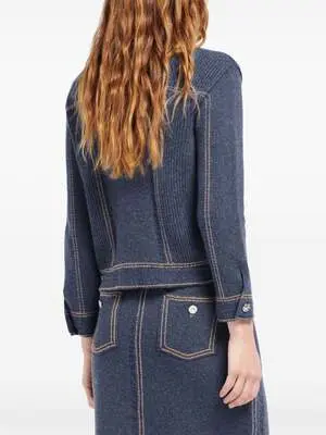 BARRIE Contrast-stitch Knitted Jacket - Blue