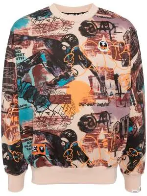 AAPE BY *A BATHING APE Moonface Logo Graffiti Print Hoodie - Neutrals