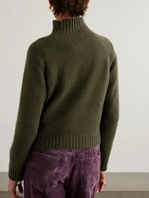 THE ELDER STATESMAN Cropped Cashmere Turtleneck Sweater - Green