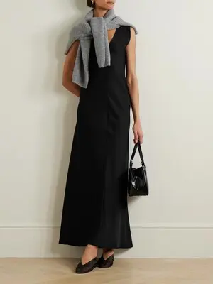 leset barb backless dress LESET Barb Mock Neck Sleeveless Dress in Pacific in Satin