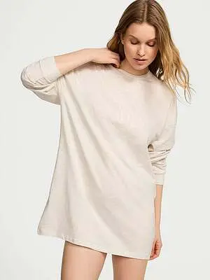 Victoria's Secret Victoria's Secret 100% Cotton Embellished Long-Sleeve Sleep Tee Beige
