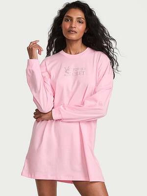 Victoria's Secret 100% Cotton Embellished Long-sleeve Sleep Tee - Pink