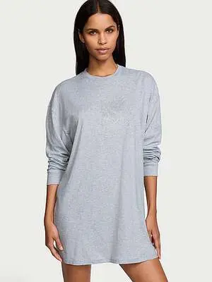Victoria's Secret Victoria's Secret 100% Cotton Embellished Long-Sleeve Sleep Tee Print