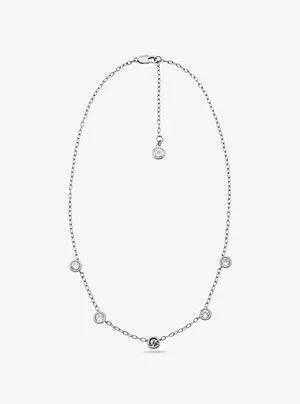 Michael Kors Logo Bezeled Pavé Necklace - Silver