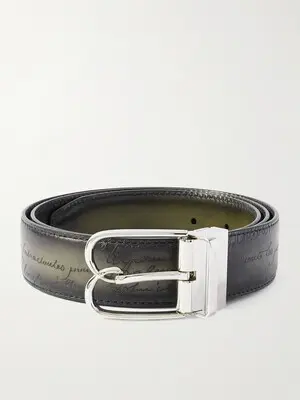 Berluti Reversible Burnished-leather Belt - Green