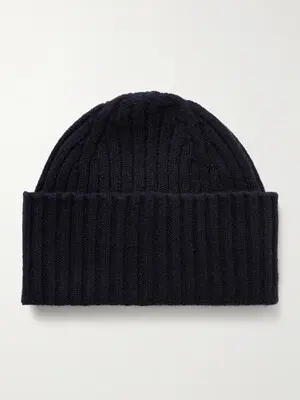 DRAKE'S Ribbed Wool Beanie - Blue