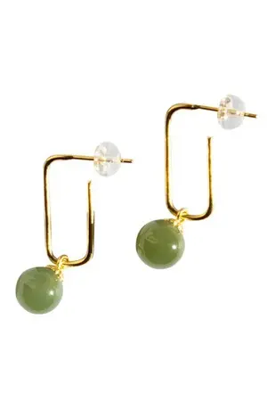 SEREE Pin Green Jade Bead Earrings - Light Green