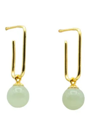 SEREE Pin Green Jade Bead Earrings - Light Green