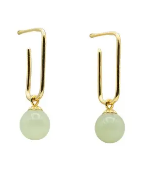 SEREE Pin Green Jade Bead Earrings - Light Green