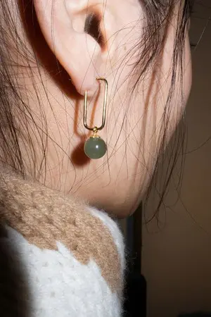SEREE Green Jade Bead Drop Earrings In 14k Gold-plated Sterling Silver - Light Green