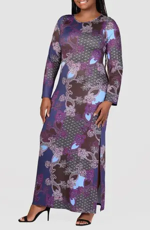 24SEVEN COMFORT APPAREL Mixed Print Maxi Dress