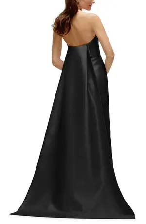Alfred Sung Strapless Satin Twill Column Gown With Removable Train - Black
