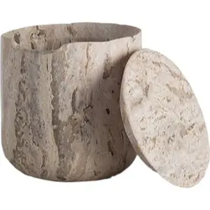 ANDJACOB DECOR Less Is More Low Container - Travertine Marble