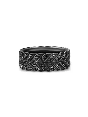 David Yurman Chevron Pavé Band Ring In Black Titanium, 9mm - Black Diamond