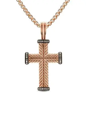 David Yurman Chevron Cross Pendant In 18k Rose Gold - Cognac Diamond