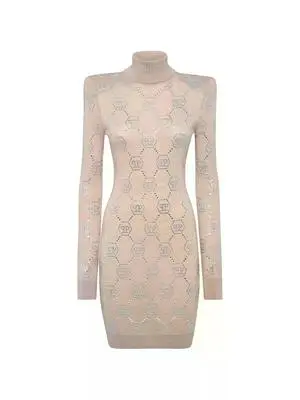 Philipp Plein Crystal-embellished Monogram Mini Dress - Neutrals