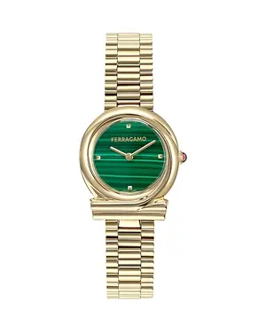FERRAGAMO Gancini Twisted 28mm Watch - Green/gold
