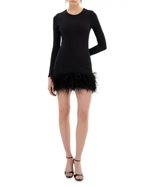 LAMARQUE Bahira Feather Hem Dress - Black